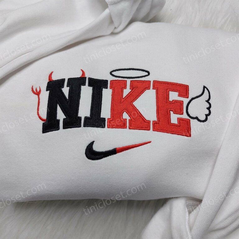 Devil Angel Nike Sweatshirt, Nike Inspired Embroidered Hoodie, Custom ...