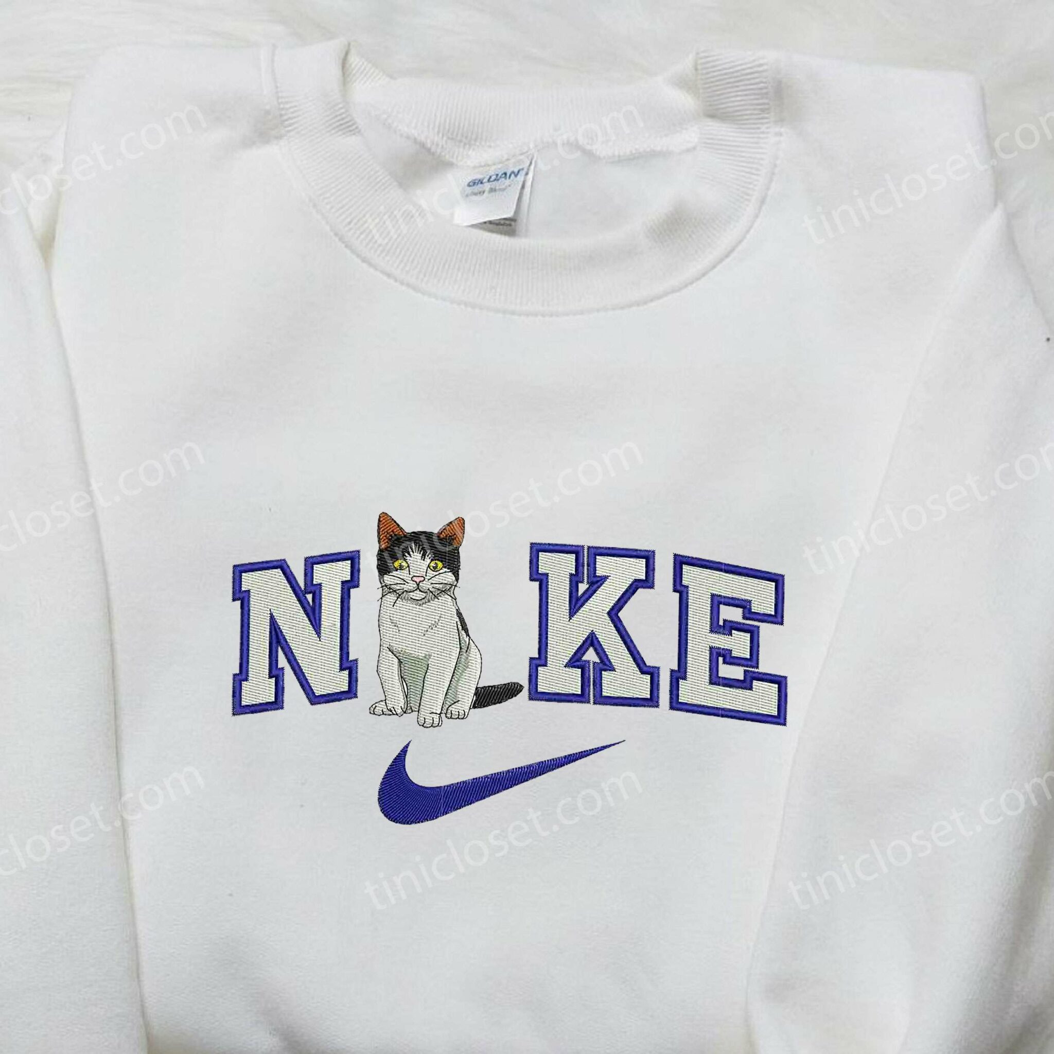 Cat Sit x Nike Swoosh Embroidered Shirt, Animal Embroidered Shirt ...