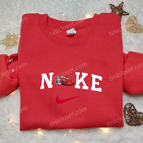 Lightning McQueen x Nike Embroidered Sweatshirt, Cars Cartoon Embroidered Shirt, Nike Inspired ...