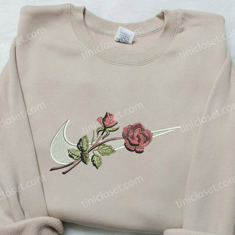Rose x Nike Swoosh Embroidered Sweatshirt, Flower Embroidered Shirt ...
