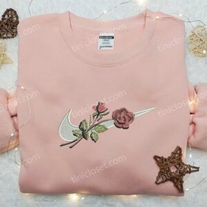 Rose x Nike Swoosh Embroidered Sweatshirt, Flower Embroidered Shirt ...