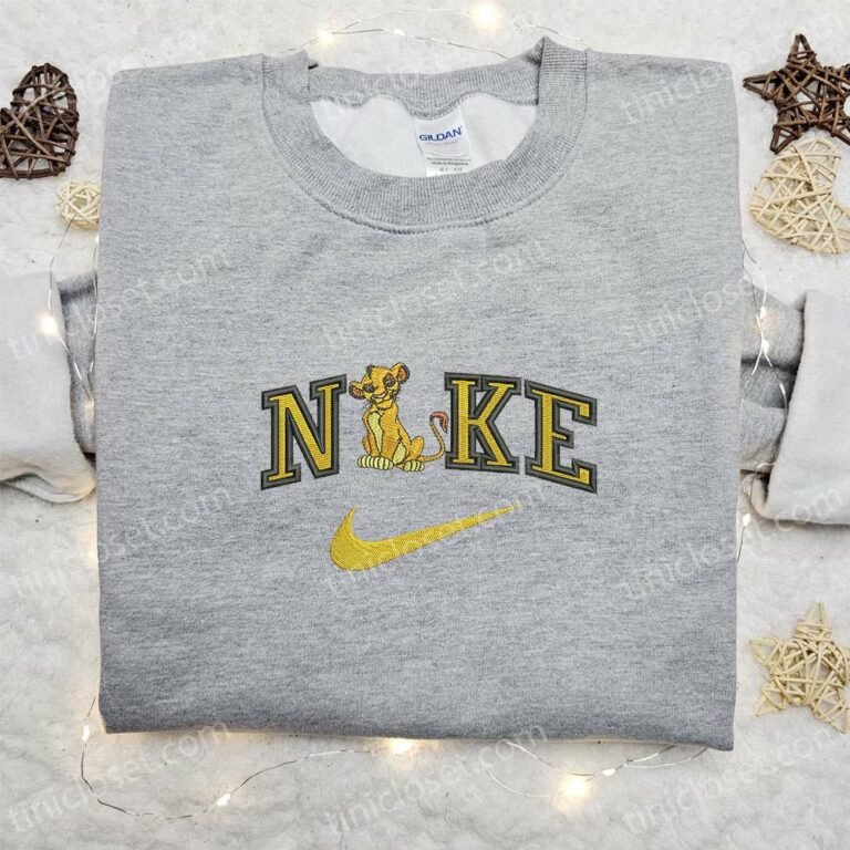 Simba x Nike Cartoon Embroidered Tshirt, Nike Inspired Embroidered ...