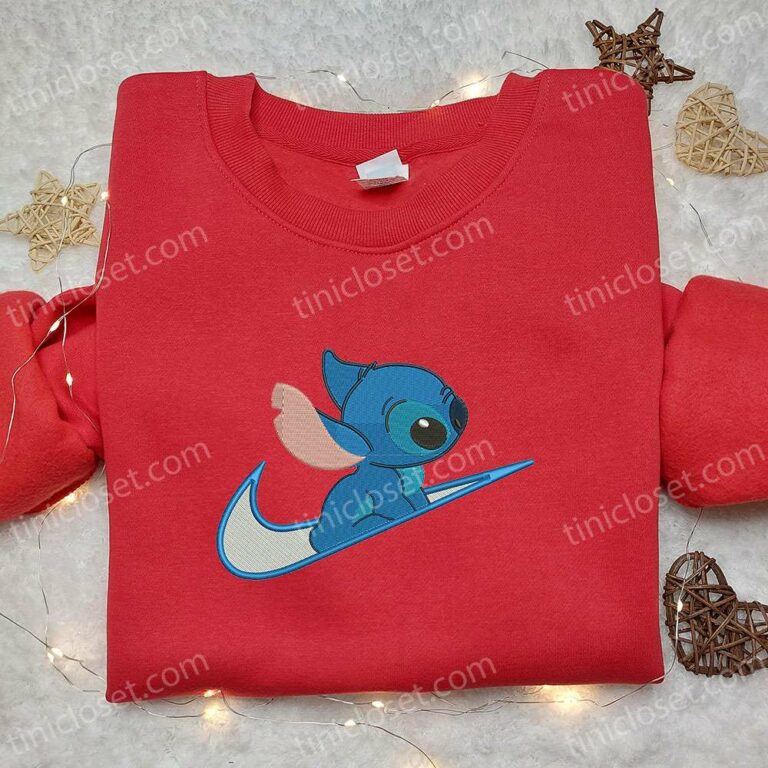 Stitch x Swoosh Cartoon Embroidered Hoodie, Disney Characters ...