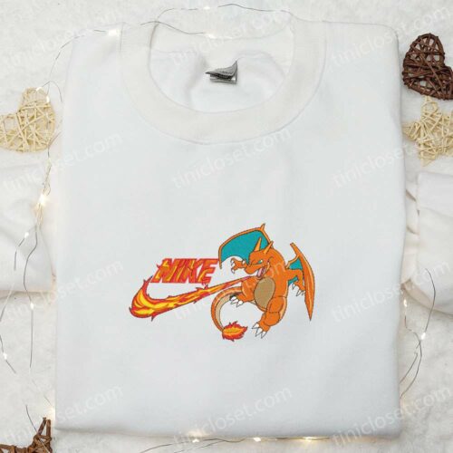 Charizard x Nike Anime Embroidered Hoodie, Pokemon Embroidered Shirt ...