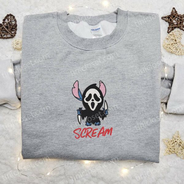 Stitch Ghost Face Embroidered Hoodie, Disney Horror Movie Embroidered T ...