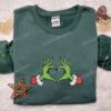 Grinch Hands Heart Sign Embroidered Shirt, Christmas Embroidered Hoodie ...