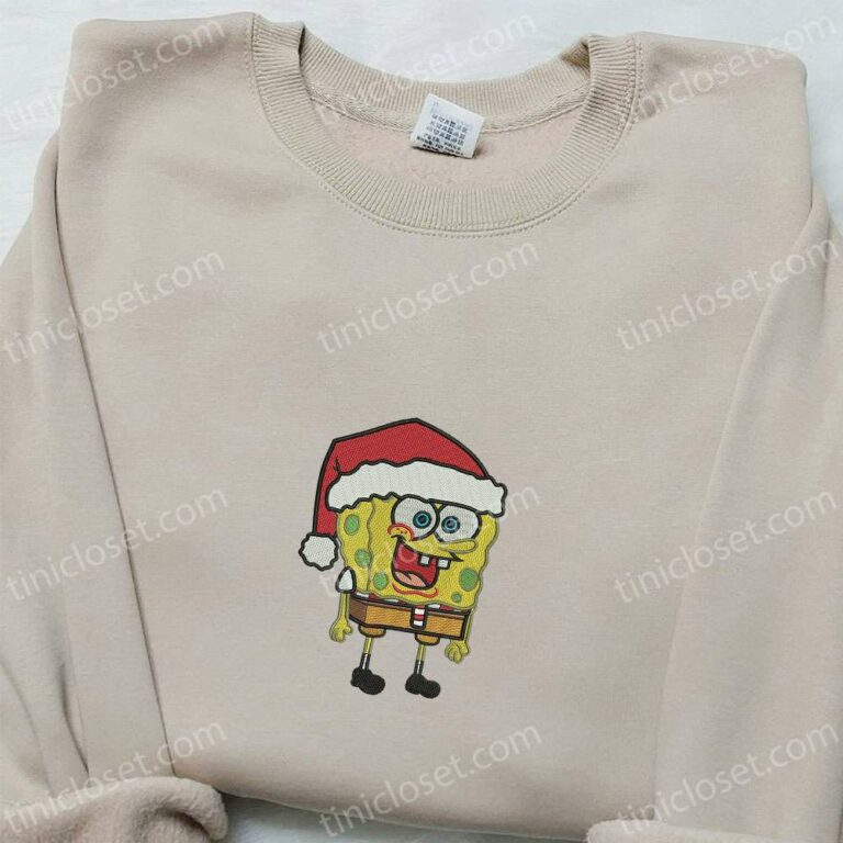 Spongebob Santa Hat Embroidered Shirt, Cartoon Embroidered Hoodie, Best ...