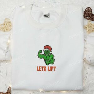 Grinch Muscular Lets Lift Embroidered T-shirt, Christmas Embroidered ...