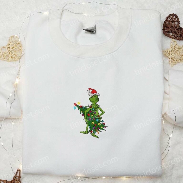 Grinch Steal Christmas Tree Embroidered T-shirt, Movie Christmas ...