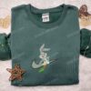 Bugs Bunny Eating Carrot x Nike Swoosh Embroidered Shirt, Disney Looney ...