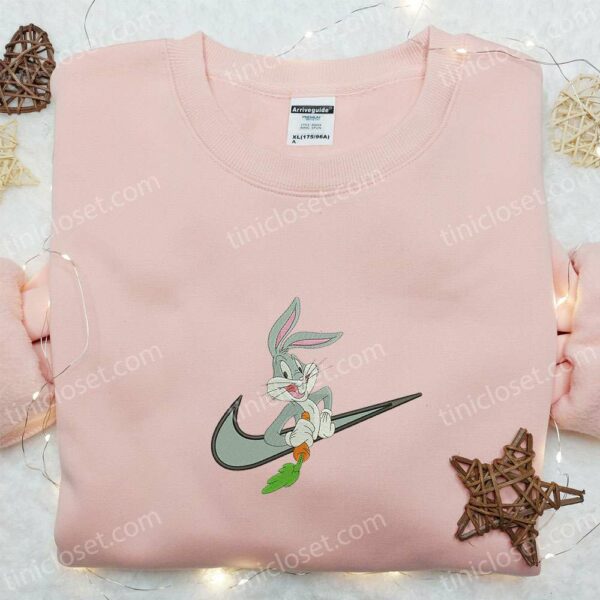 Bugs Bunny Eating Carrot x Nike Swoosh Embroidered Shirt, Disney Looney ...