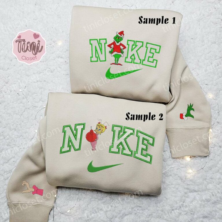 Grinch And Cindy Lou x Nike Couple Embroidered Shirt, Christmas ...