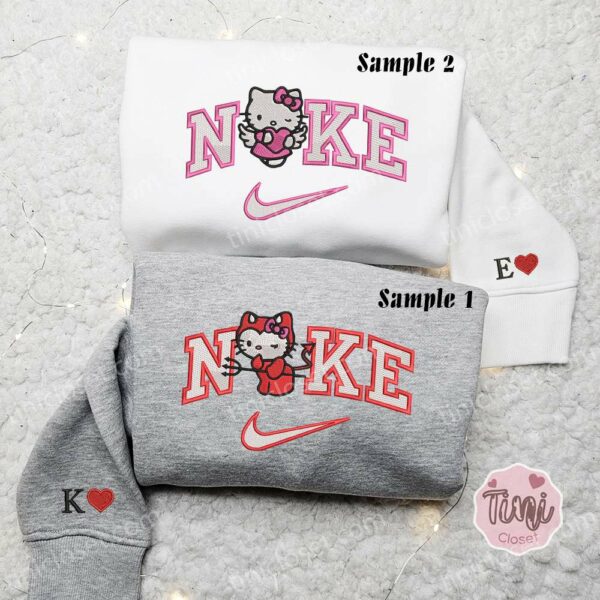 Hello Kitty Angel And Devil x Nike Embroidered Couple Shirt, Cartoon ...