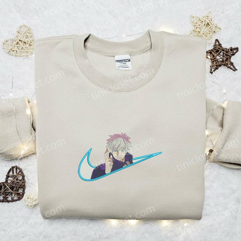 Gojo Blue Eyes x Nike Swoosh Embroidered Shirt, Jujutsu Kaisen Anime ...