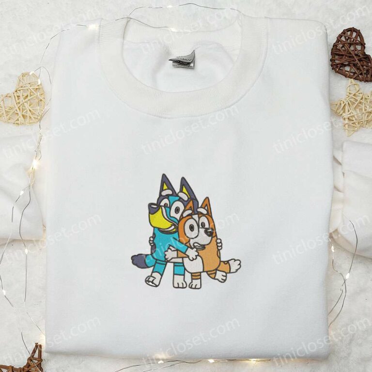 Bluey And Bingo Hug Embroidered Shirt, Bluey Cartoon Embroidered Hoodie ...