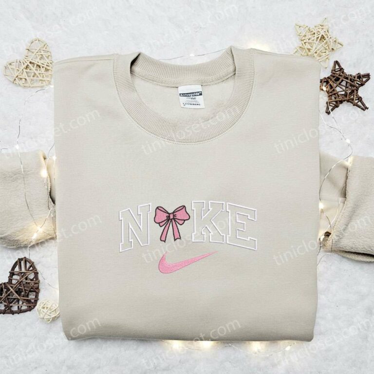 Pink Coquette Bow x Nike Embroidered Shirt, Nike Inspired Embroidered ...